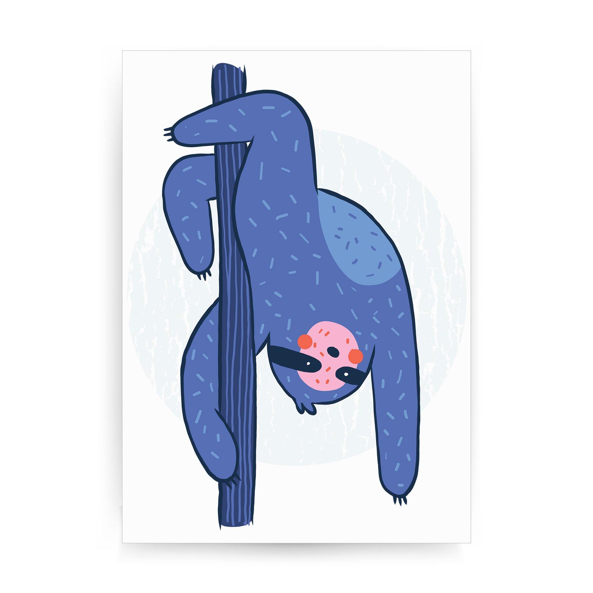 Pole dance sloth funny print poster framed wall art decor– Graphic Gear