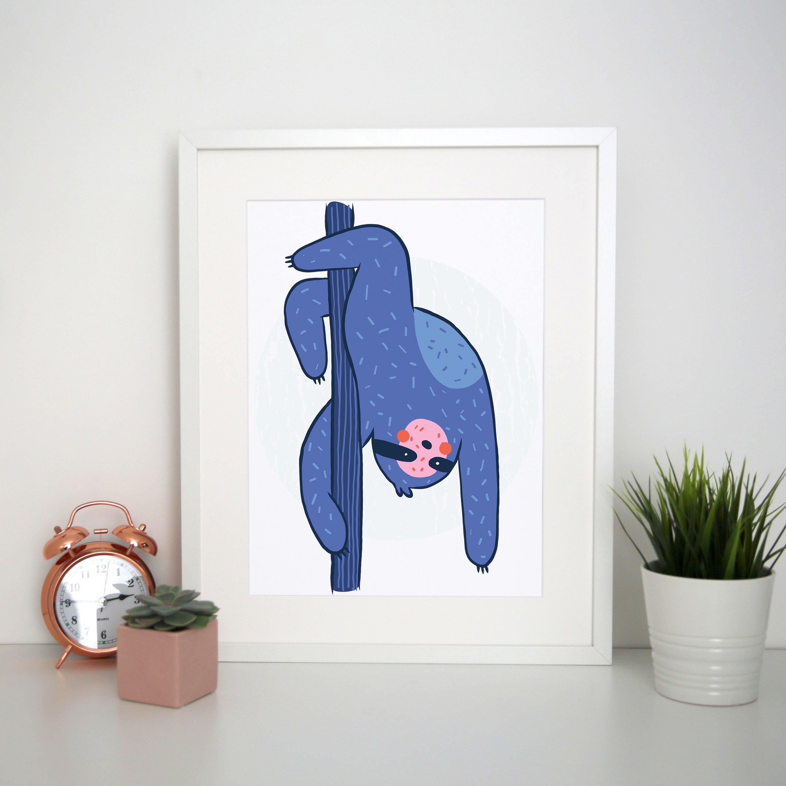 Pole dance sloth funny print poster framed wall art decor– Graphic Gear