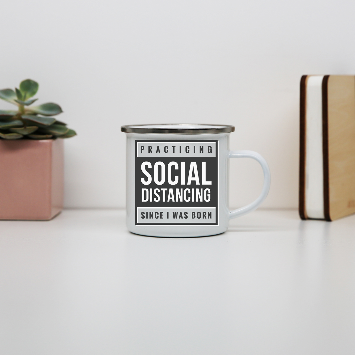 Social distancing text enamel camping mug outdoor cup colors– Graphic Gear